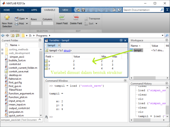 Save And Load Command Menyimpan Variabel Workspace Matlab
