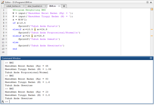 Fungsi If-end If-else-end if-elseif-else-end pada MATLAB - Advernesia