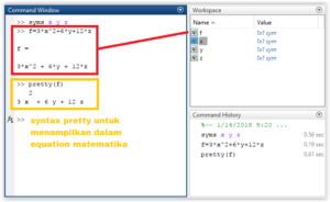 Symbolic Math Toolbox: Fungsi sym syms dan symvar pada MATLAB