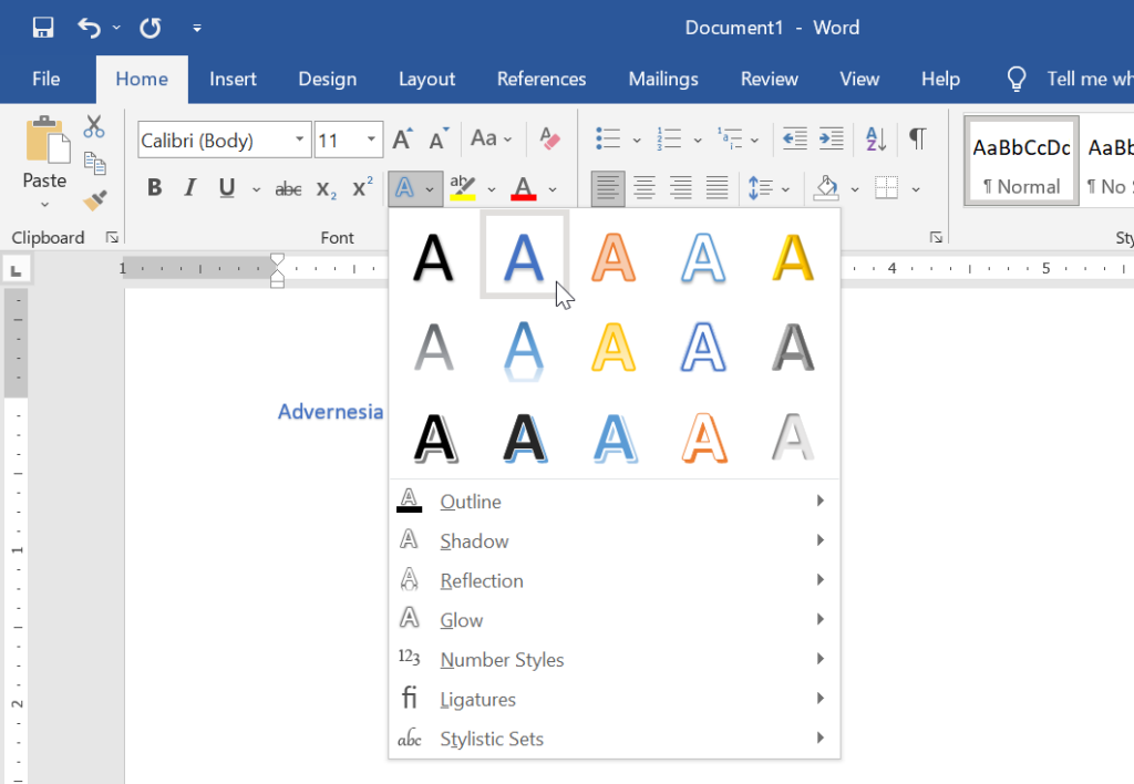 Text Effect and Typography | Membuat Efek Tulisan di Word - Advernesia